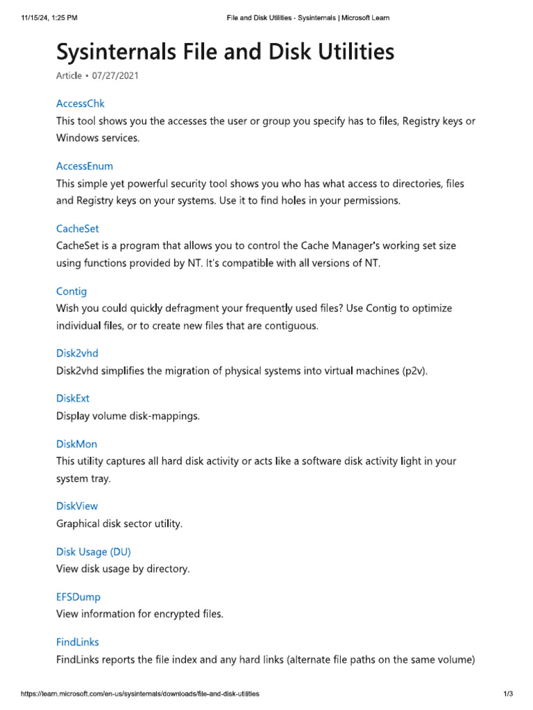 Sysinternals File and Disk Utilities | PDF