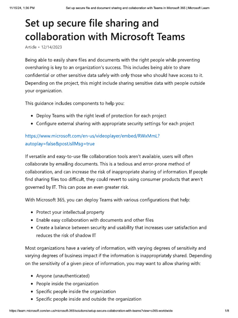 Set Up Secure File Sharing and Collaboration With Microsoft Teams | PDF