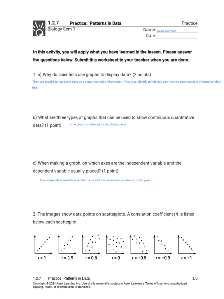 1.2.7 Practice - Patterns in Data (Practice) | PDF | Scatter Plot ...