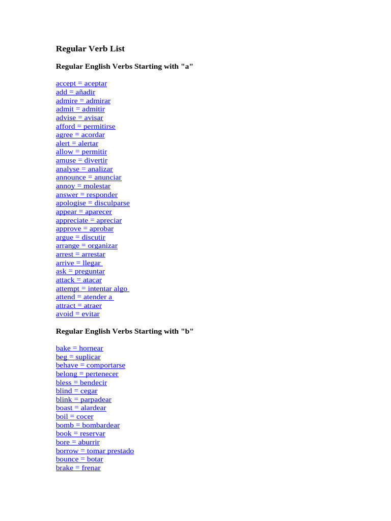 Regular Verb List | PDF | Languages Of The United Kingdom | Language ...