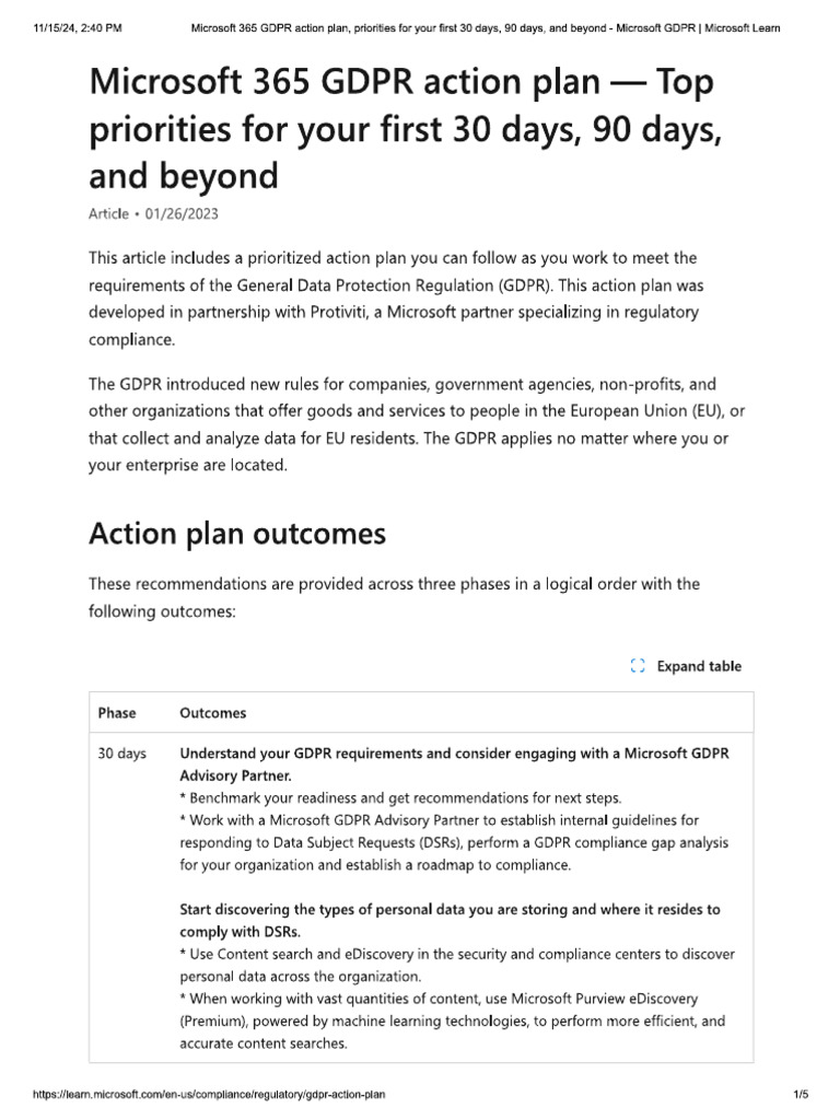 Microsoft 365 GDPR Action Plan - Top Priorities For Your First 30 Days ...