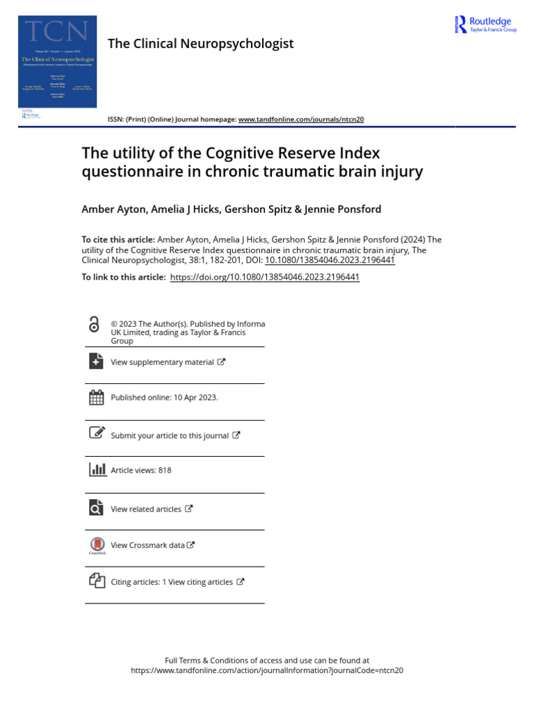 The Utility of The Cognitive Reserve Index Questionnaire in Chronic ...