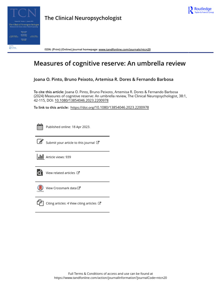 Measures of Cognitive Reserve An Umbrella Review | PDF | Wechsler Adult ...