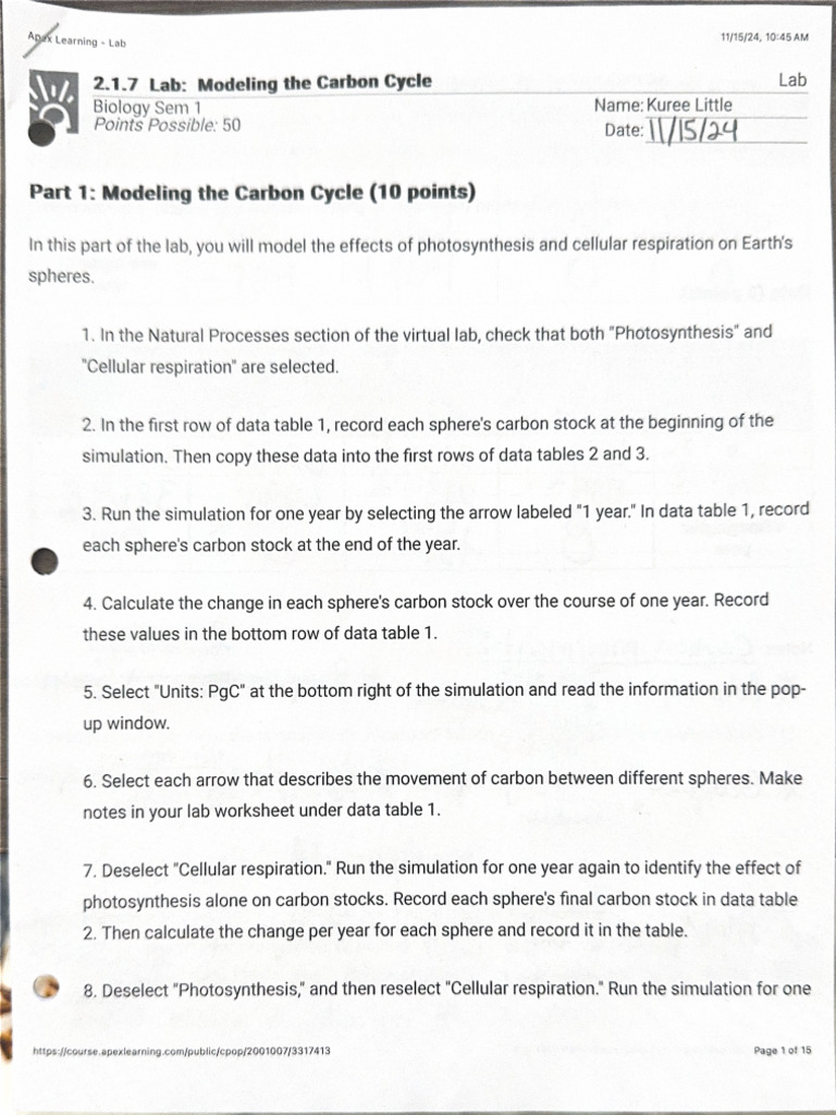 2.1.7 Lab Modeling The Carbon Cycle | PDF