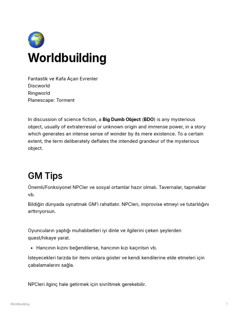 Worldbuilding: GM Tips | PDF
