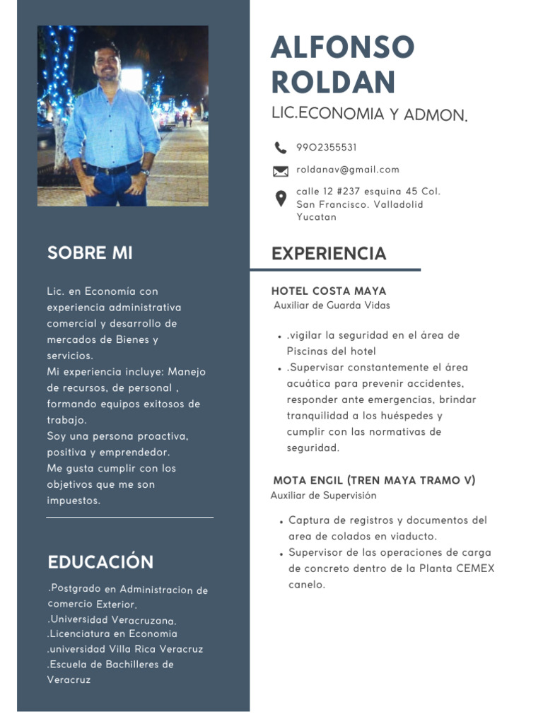 Curriculum Vitae CV Profesional Con Foto Azul y Blanco | PDF | Economias | Business
