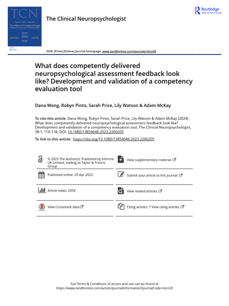 What Does Competently Delivered Neuropsychological Assessment Feedback ...