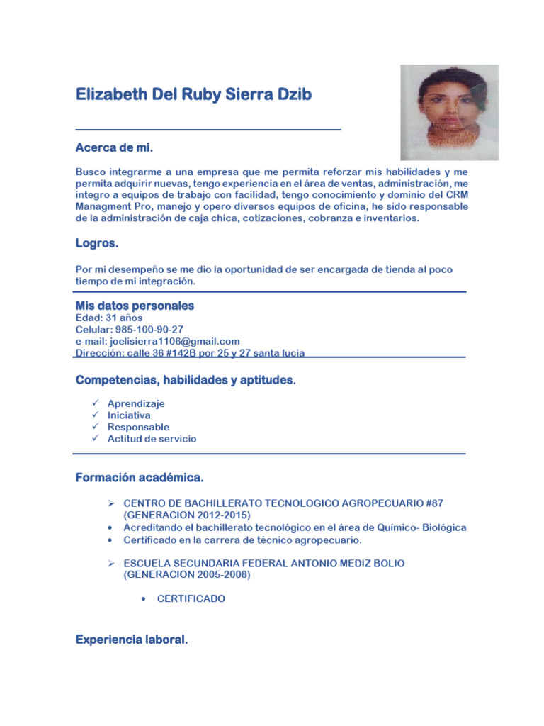 CV Elizabeth Sierra | PDF