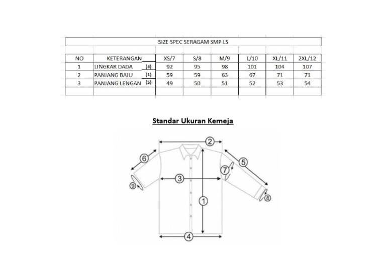 Standar Ukuran Kemeja SMP | PDF