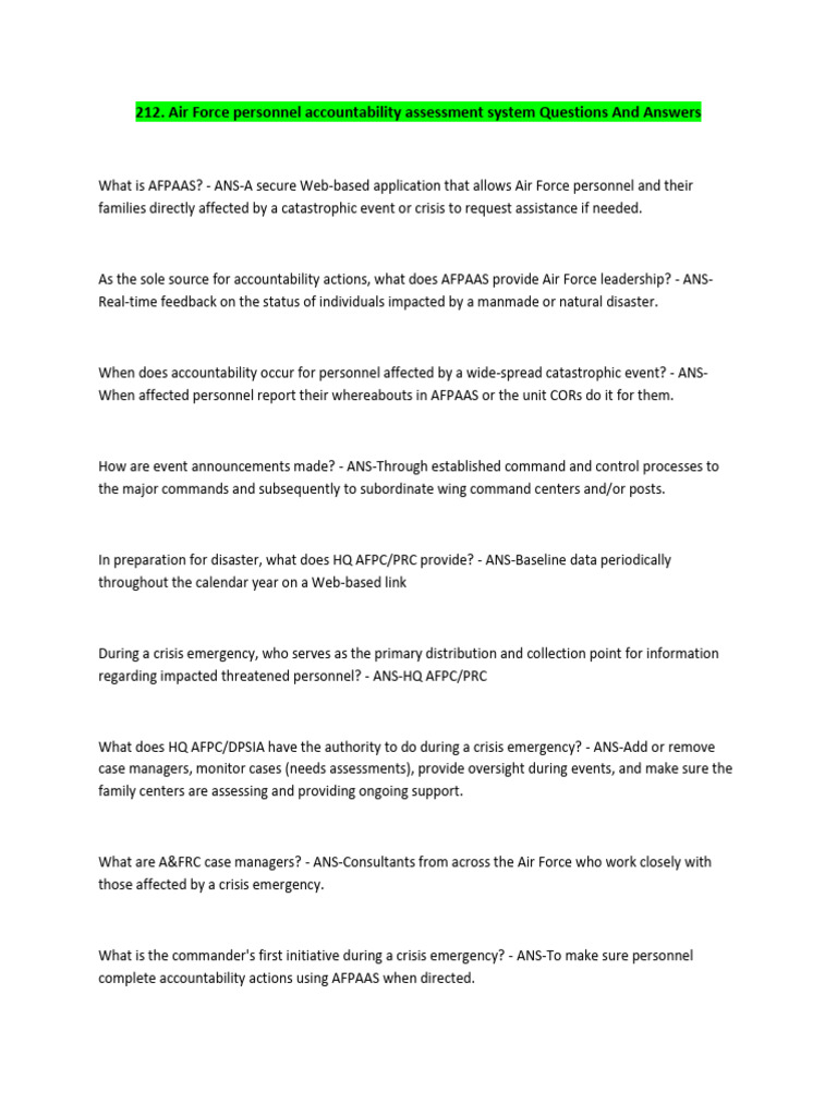 Air Force Personnel Accountability FAQs | PDF