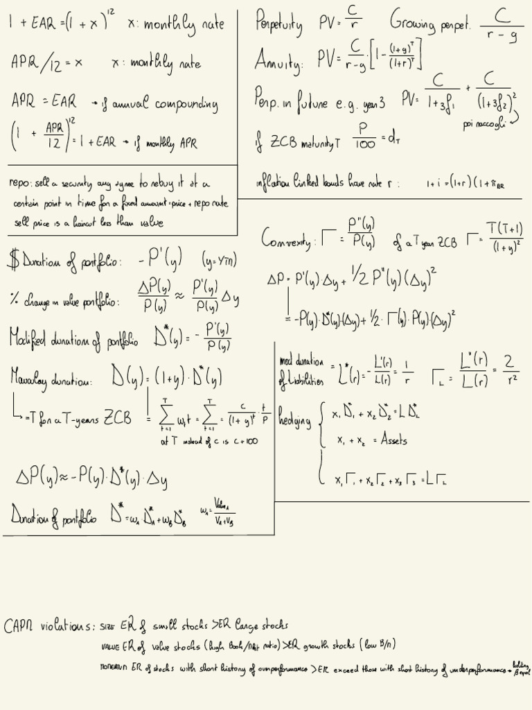 SUMMARY OF FORMULAS-1 Asset Markets | PDF | Personal Finance | Private ...