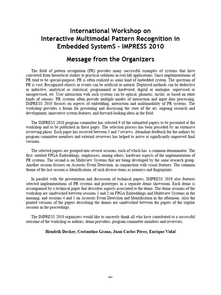 IMPRESS'10 Message From Organizers | PDF | Pattern Recognition | Cognitive Science
