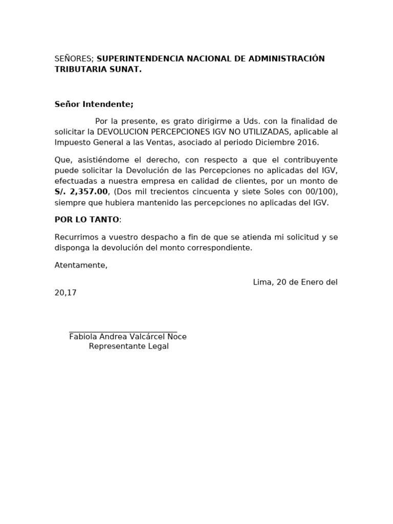 Escrito Solicitud de Devolución | PDF