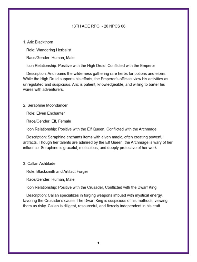 13th Age RPG - 20 Npcs 06 | PDF | Magician (Fantasy)