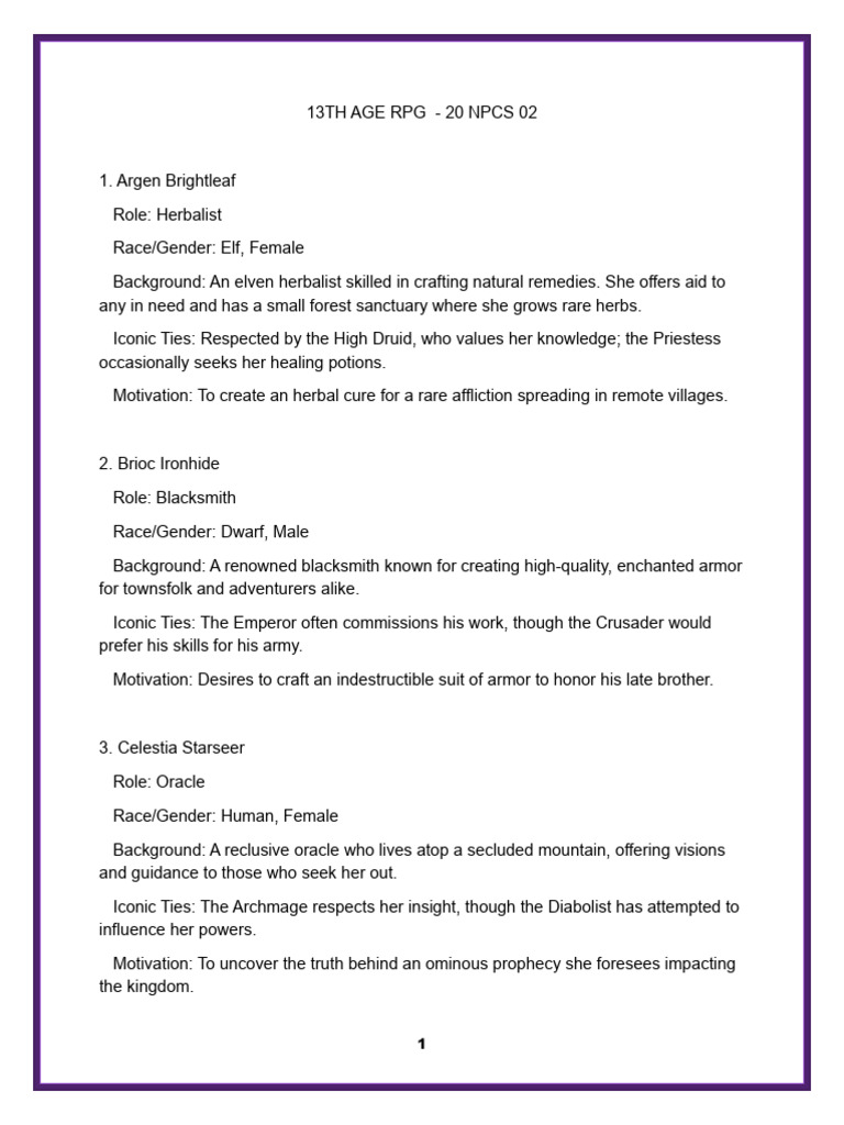 13th Age RPG - 20 Npcs 02 | PDF