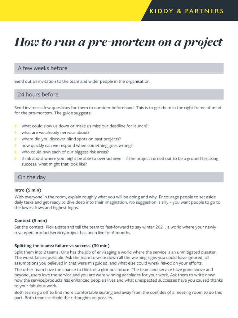 Kiddy and Partners Pre-Mortem Template | PDF