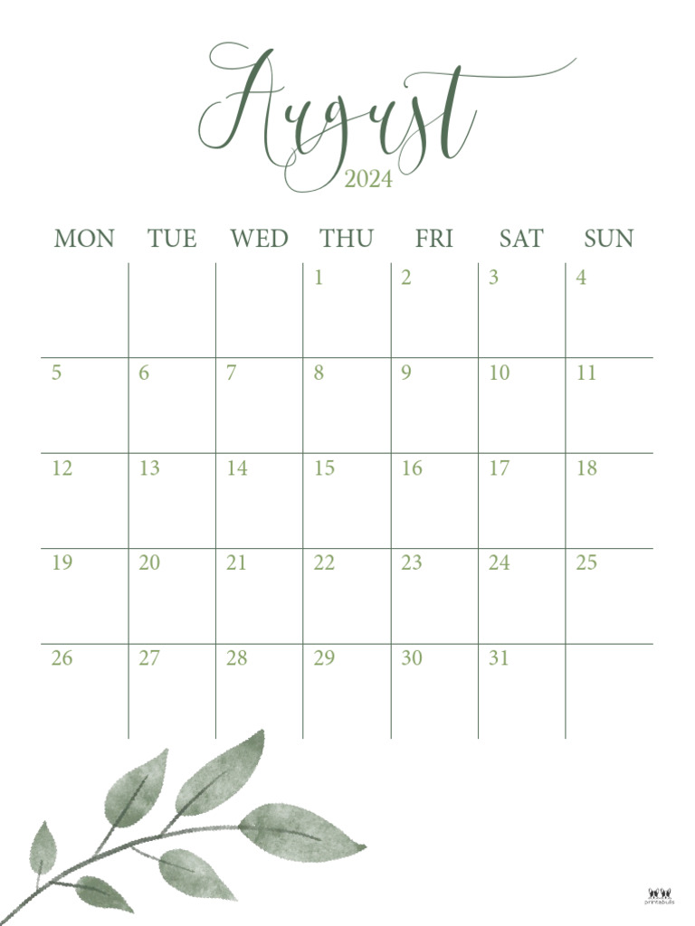 Printable August 2024 Calendar Style 27 | PDF