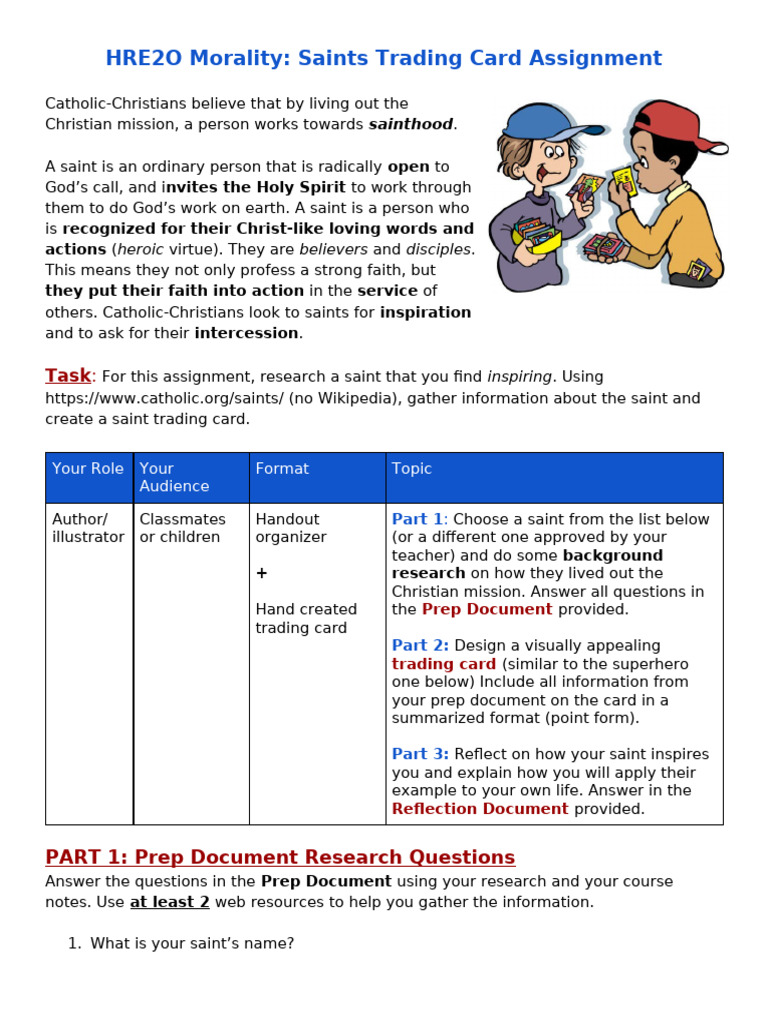 HRE2O Saint Trading Card Project | PDF | Saint | Religious Belief And ...