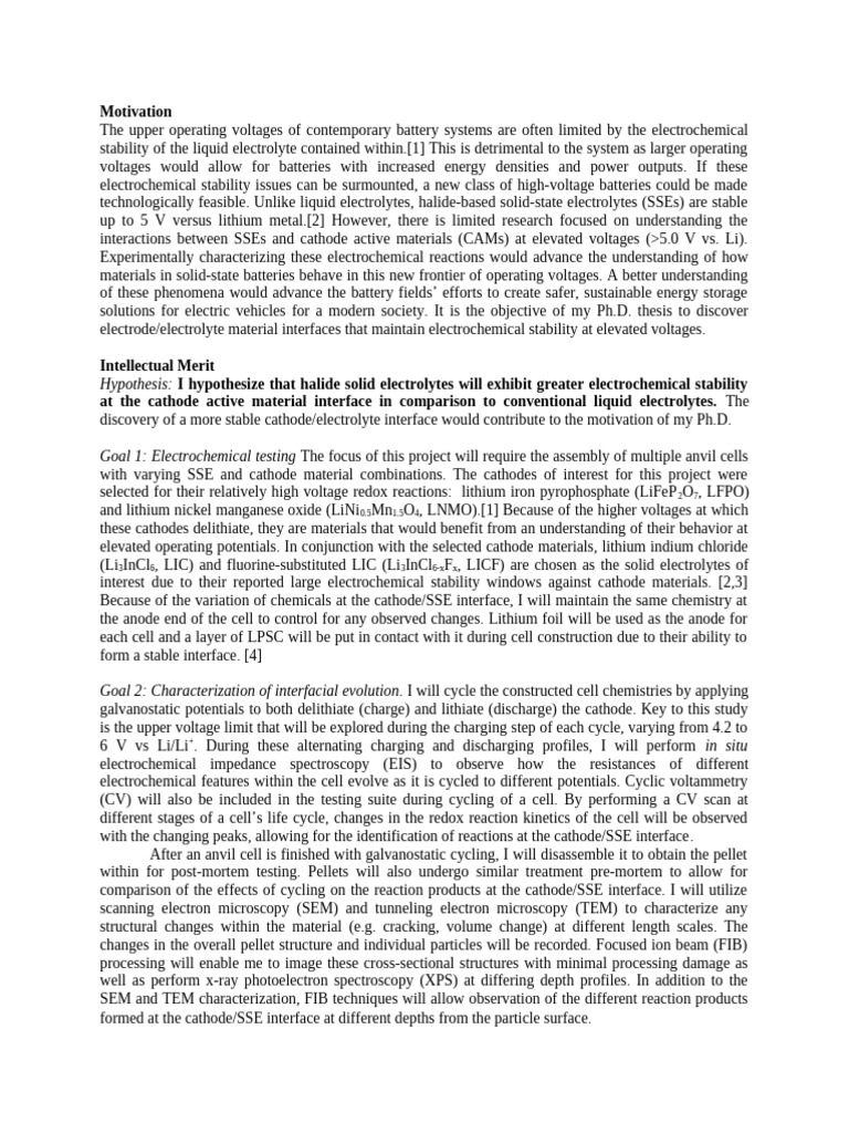 GRFP Research Plan WF v2 | PDF | Electrochemistry | Cathode