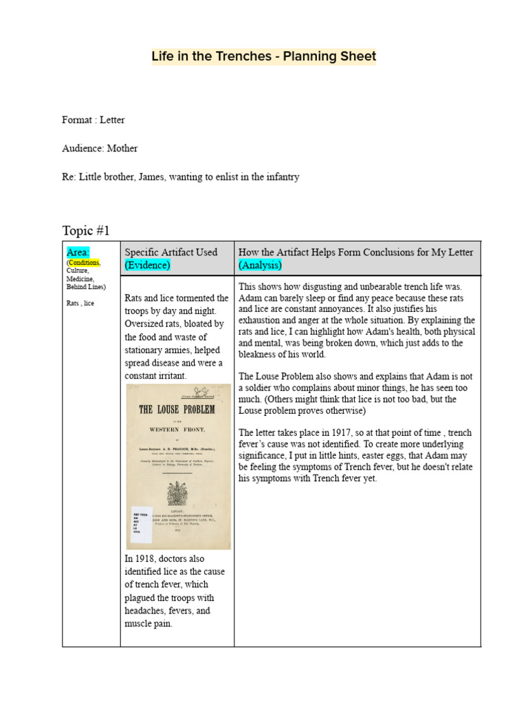 Life in The Trenches - Planning Sheet | PDF | Causes Of Death ...