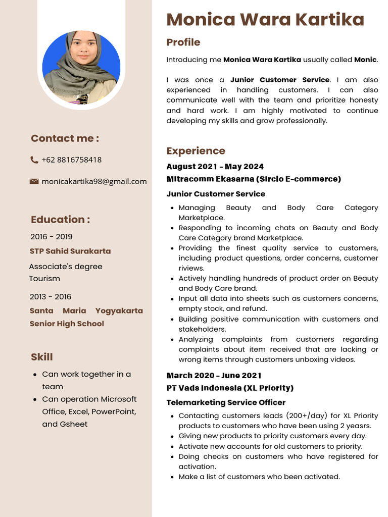 CV Monica Wara Kartika | PDF | Computing