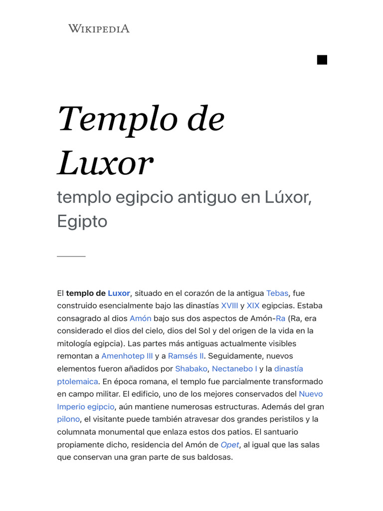 Templo de Luxor: Historia y Estructura | PDF | Antiguo Egipto