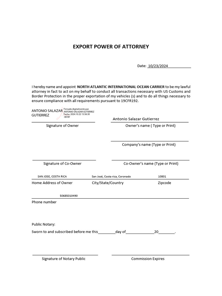 Export Power of Attorney 1 | PDF