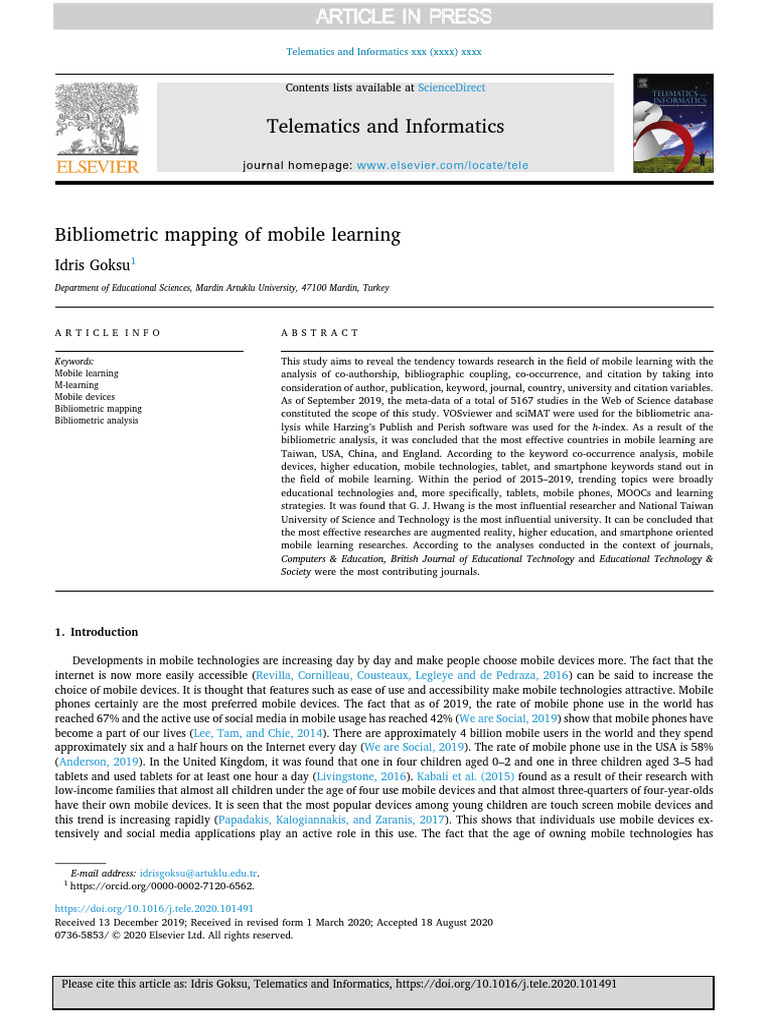 Bibliometric Mapping of Mobile Learning | PDF | Educational Technology ...