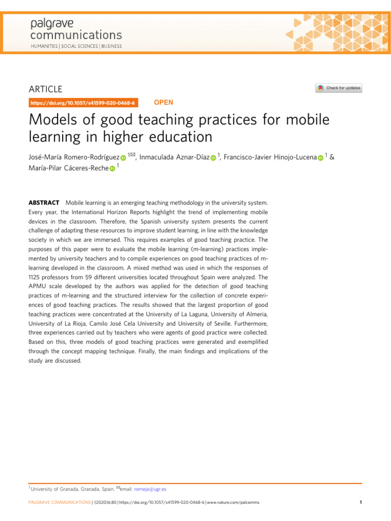 Models of Good Teaching Practices For Mobile Learning in Higher ...