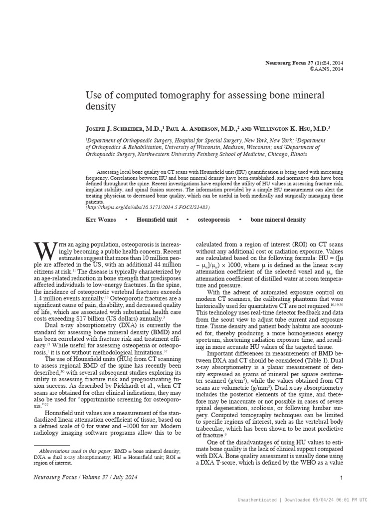 Neurosurg Focus Article Pe4 2 | PDF | Ct Scan | Osteoporosis