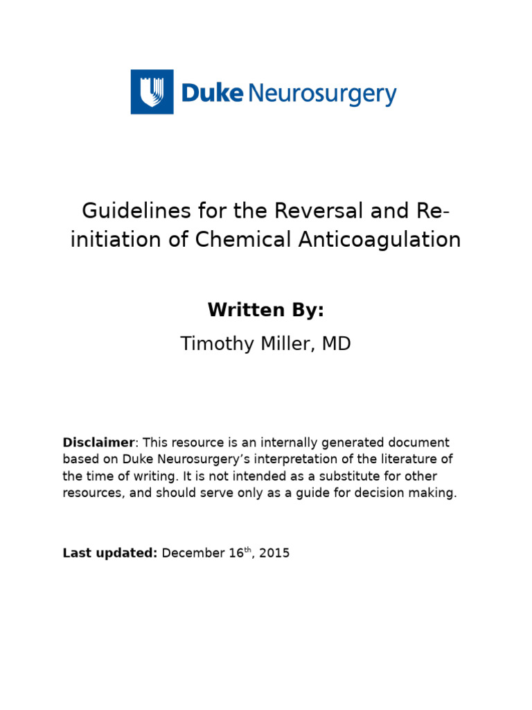 Guidelines For The Reversal and Reinitiation of Anticoagulation | PDF ...
