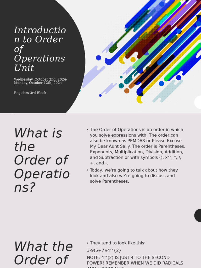 Order of Operations Slides | PDF | Multiplication | Numbers