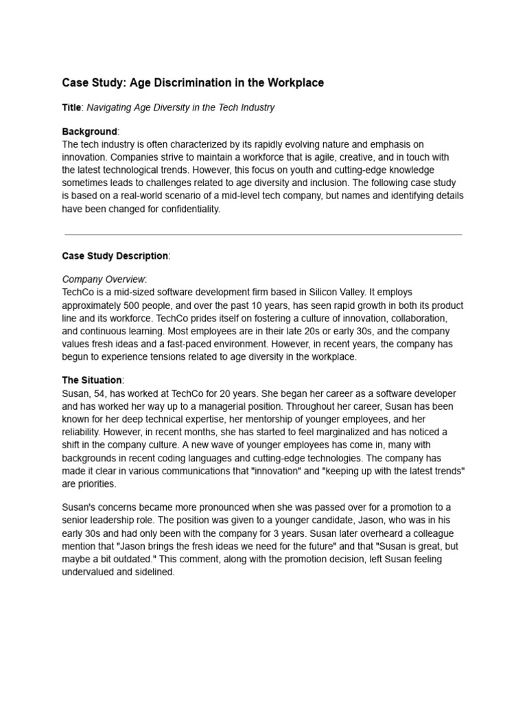 Case Study - Age Discrimination in The Workplace | PDF | Diversity ...