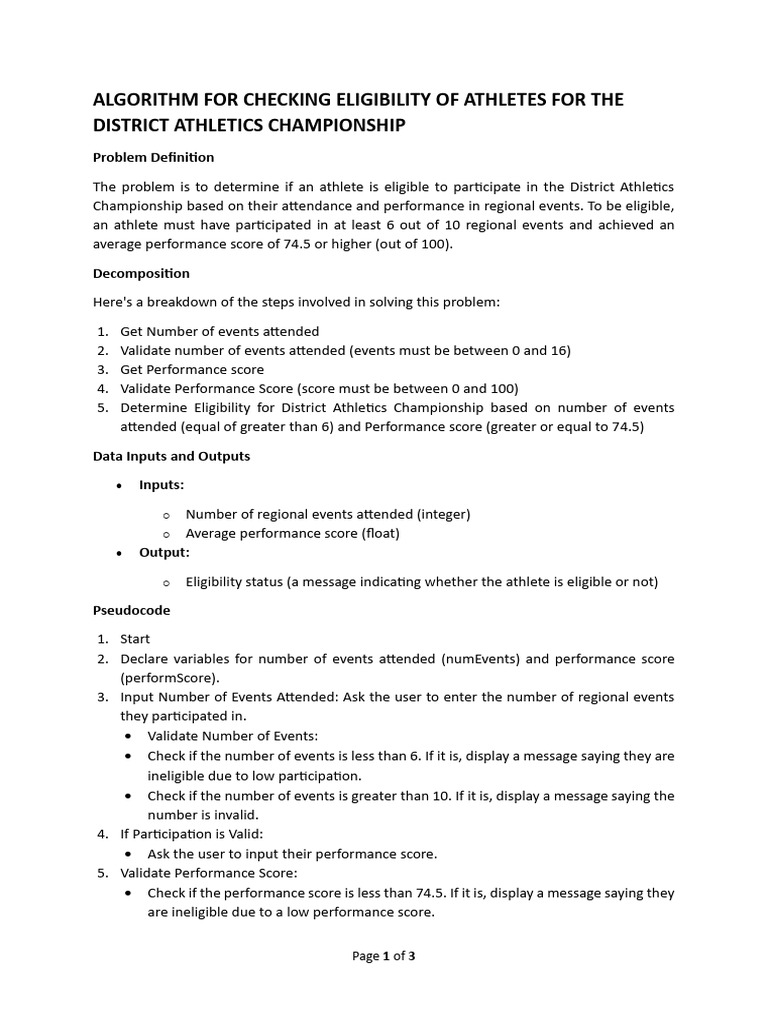 Sample Algorithm Athletics Championship Elegibility Pdf