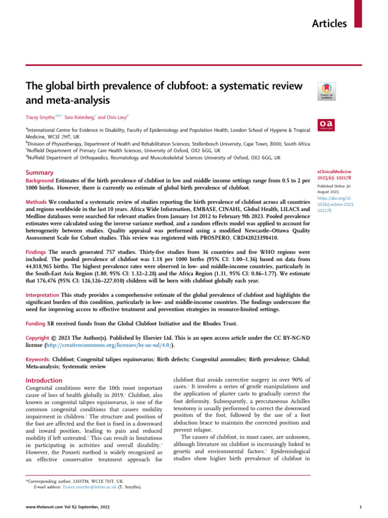 The Global Birth Prevalence of Clubfoot A Systema | PDF | Meta Analysis ...