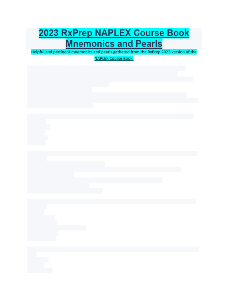 2023 RxPrep NAPLEX Course Book Mnemonics and Pearls | PDF | Gram Negative Bacteria | Antibiotics