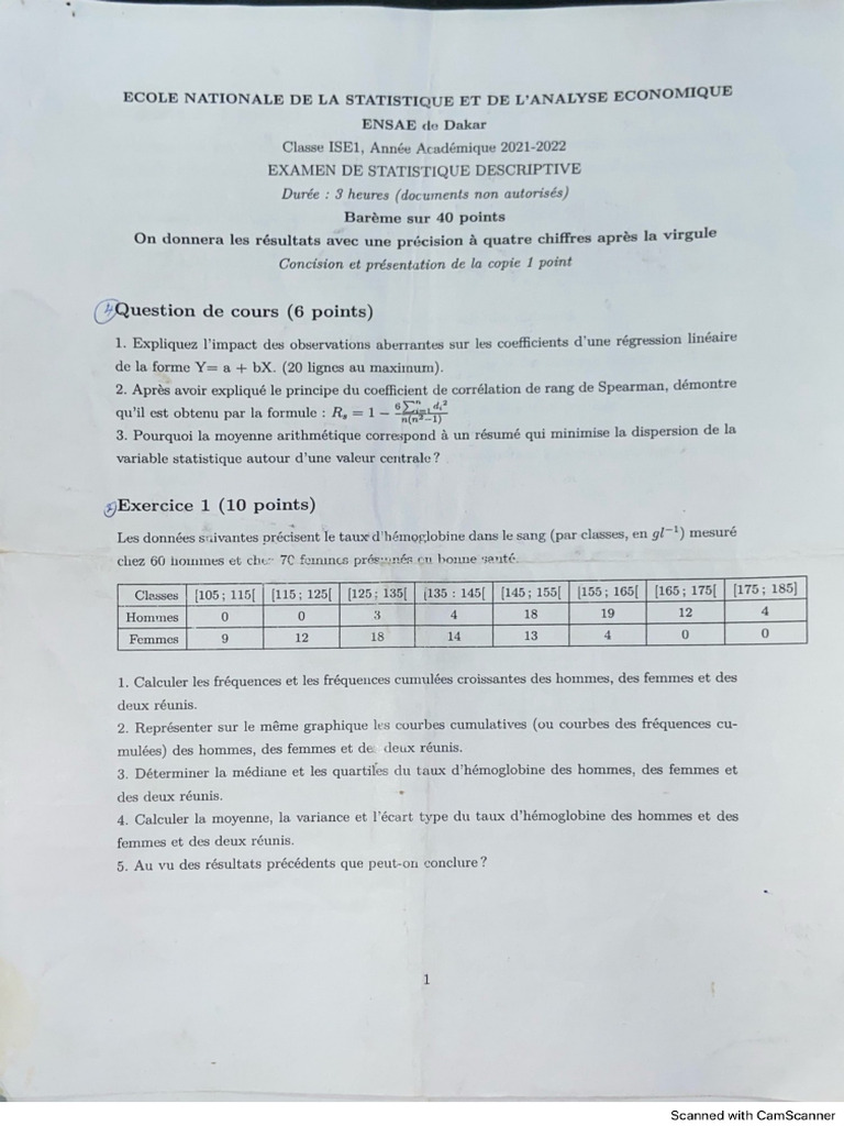 Devoir Stat Desc 2022 | PDF