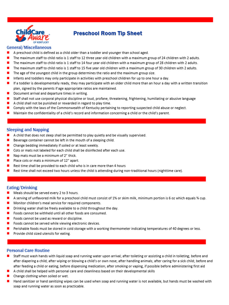 Preschool Care Guidelines and Standards | PDF | Water | Dishwasher