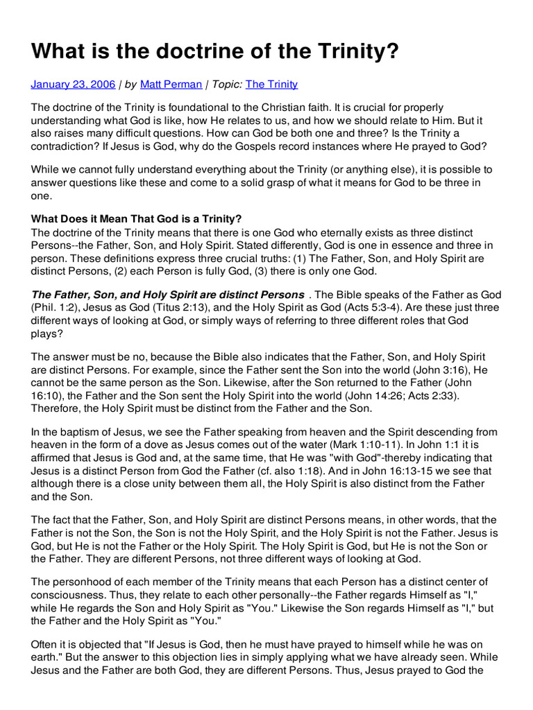 Perman What Is The Doctrine of The Trinity | PDF | God The Father | Trinity