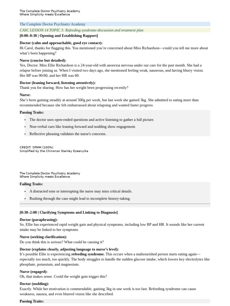 Refeeding Syndrome (CD Practice Script) | PDF | Clinical Medicine ...