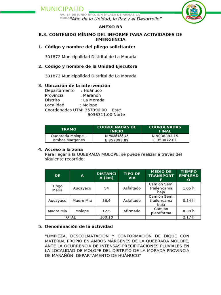 Informe de Emergencia: Quebrada Molope | PDF | Inundar | Materiales ...