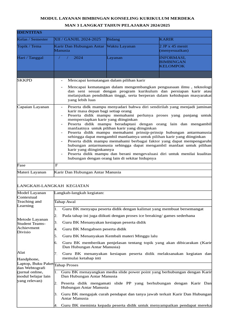 Modul Layanan BK Kurikulum Merdeka-Bk Xii | PDF | Karier & Perkembangan