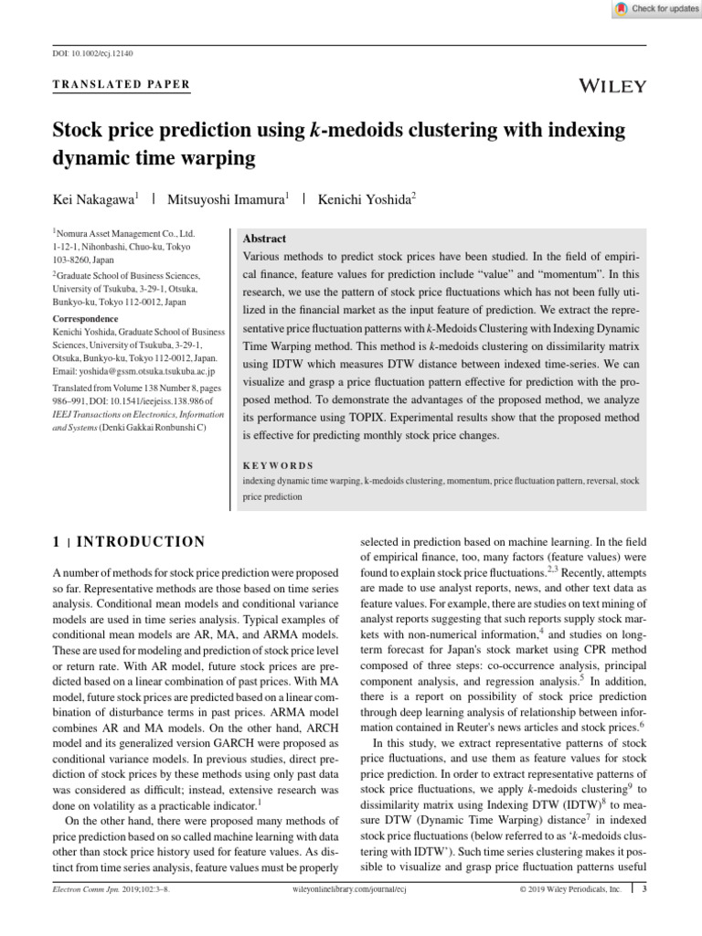 Elect Comm in Japan - 2019 - Nakagawa - Stock Price Prediction Using K Medoids Clustering With ...