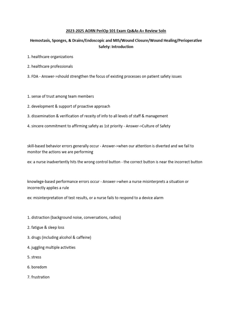 AORN PeriOp 101 Exam Study Guide 2023-2025 | PDF | Wound Healing ...