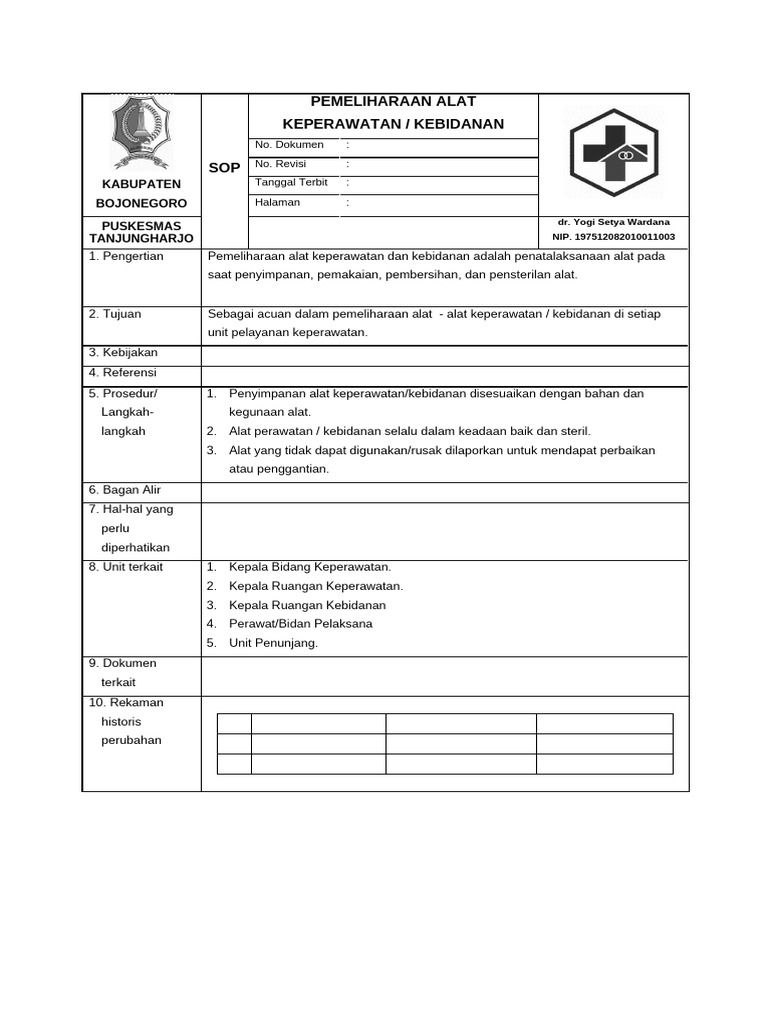 KOP SOP - Pemeliharaan Alat Keperawatan Kebidanan | PDF