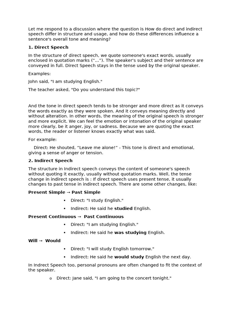 Direct vs Indirect Speech Explained | PDF | Linguistic Morphology ...