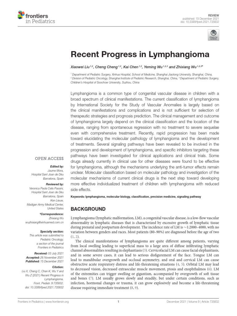 Recent Progress in Lymphagioma | PDF | Diseases And Disorders | Medical ...