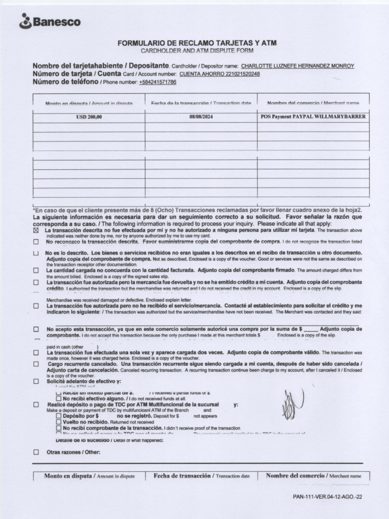 Formulario de Reclamo Tarjetas y Atm | PDF