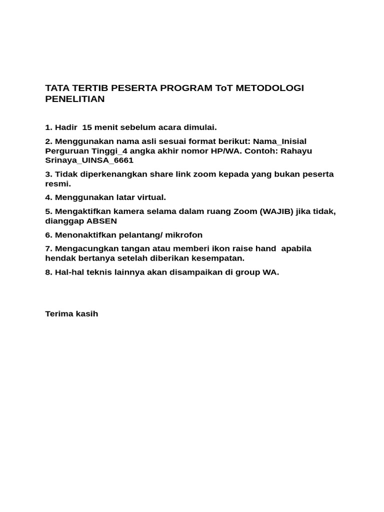Link Materi Daftar hadir&TATA TERTIB PESERTA PROGRAM ToT METODOLOGI PENELITIAN | PDF | Komputer