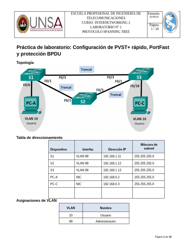 Lab-N°1 - Configuring Rapid PVST, PortFast, and BPDU Guard | PDF ...